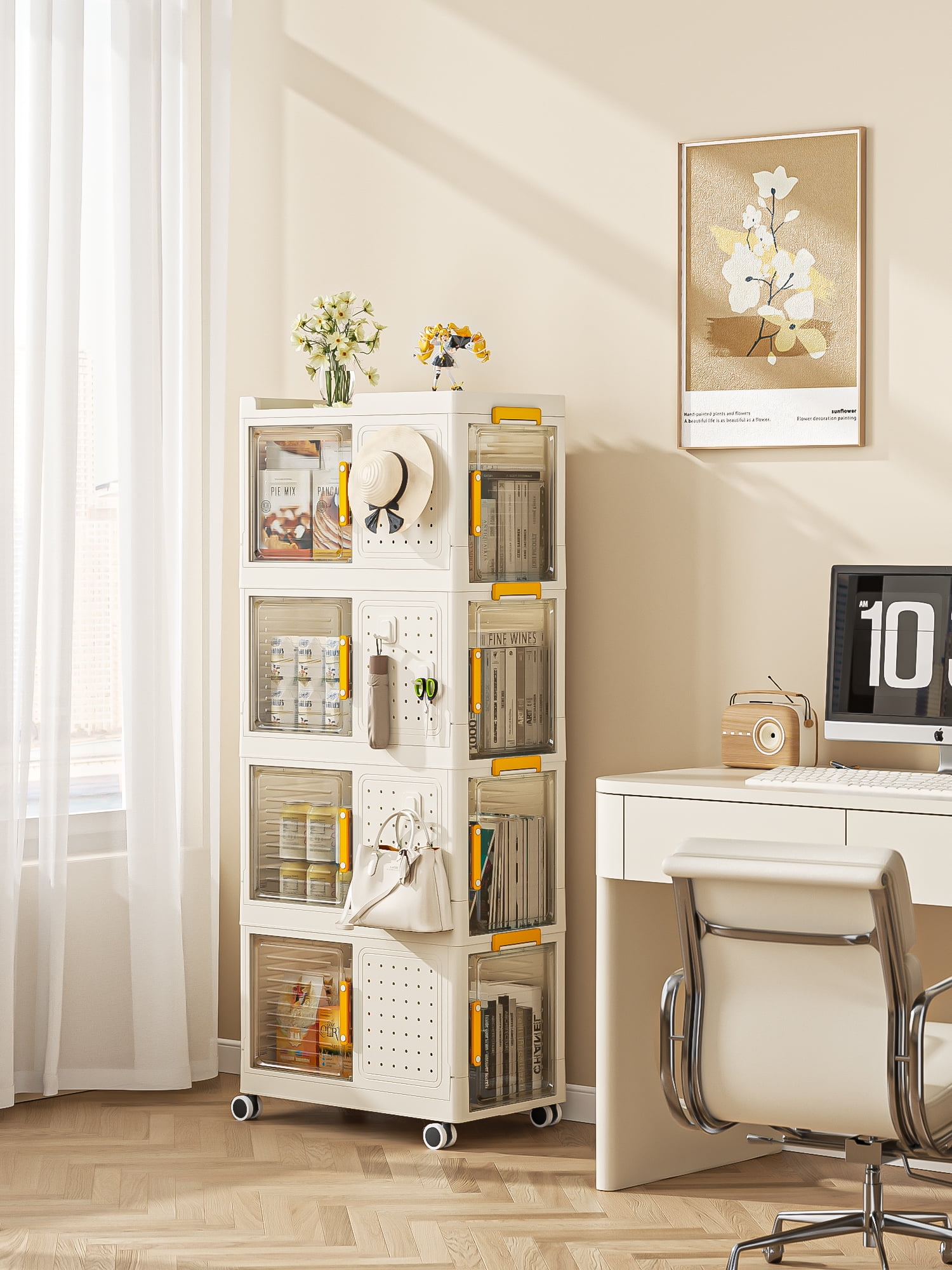 4-Tier Rolling Storage bookcase with Wheels, Large Capacity Storage ...