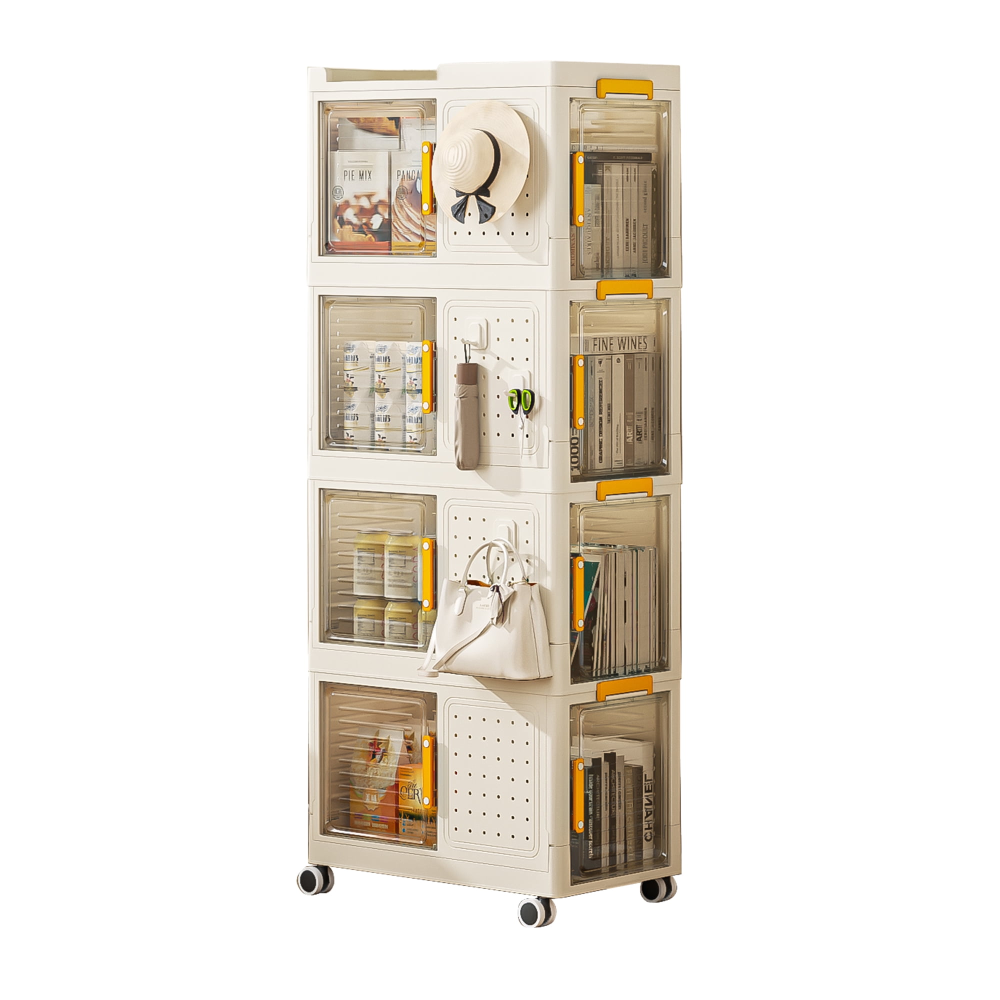 4-Tier Rolling Storage bookcase with Wheels, Large Capacity Storage ...