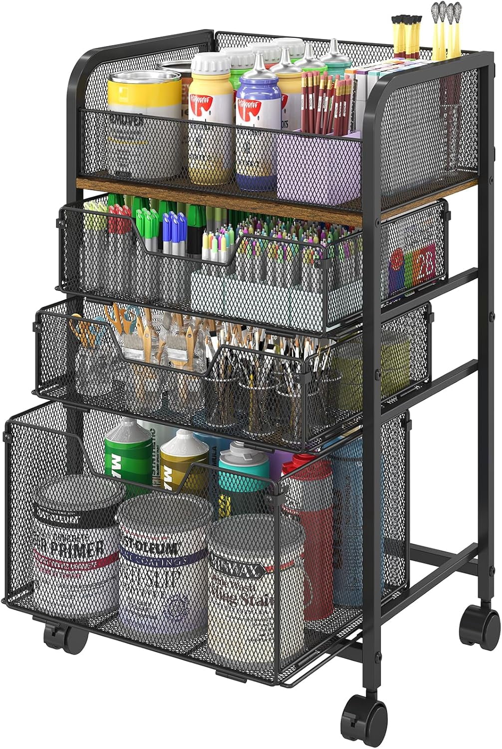 4-Tier Rolling Utility Cart with 3 Drawers - Craft Organizers and ...