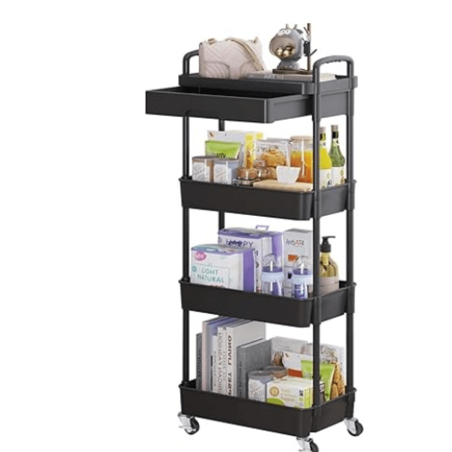 4-Tier Rolling Utility Cart with Drawer,Multifunctional Storage ...