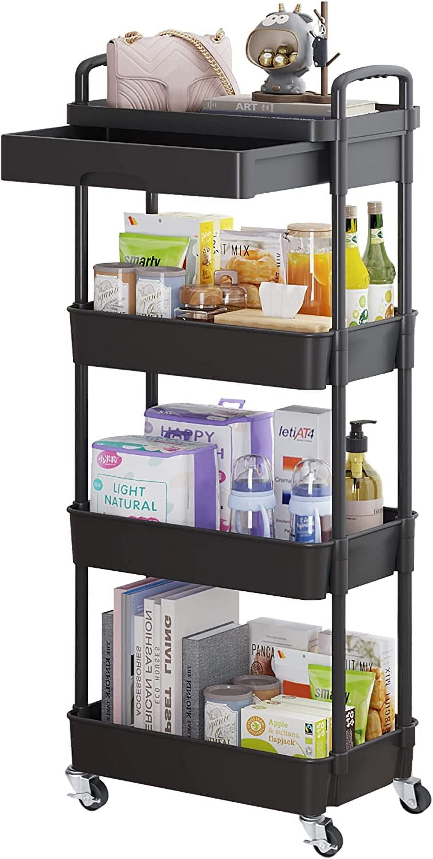 4-Tier Rolling Utility Cart with Drawer,Multifunctional Storage ...