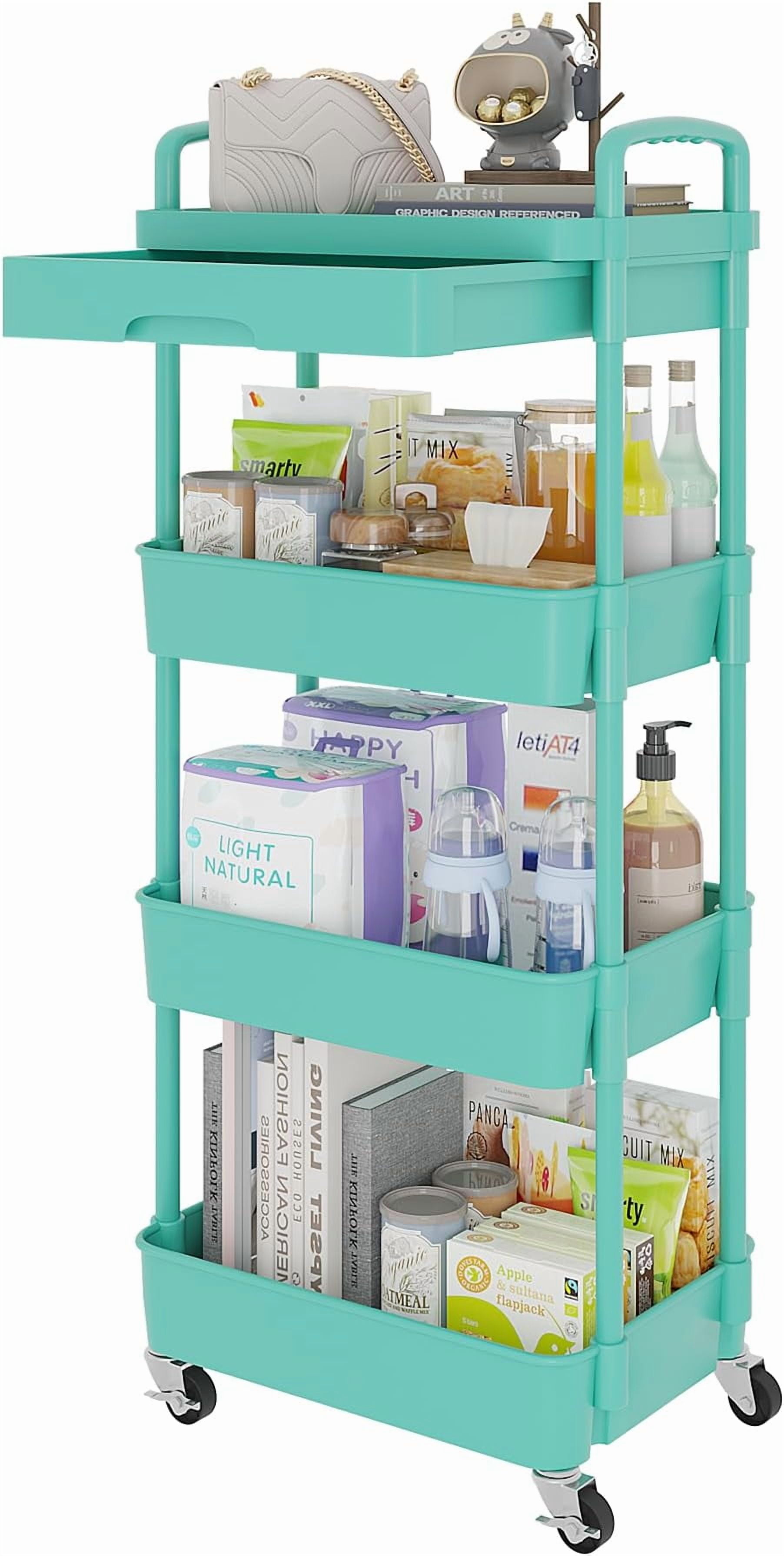 4-Tier Rolling Utility Cart with Drawer,Multifunctional Storage ...
