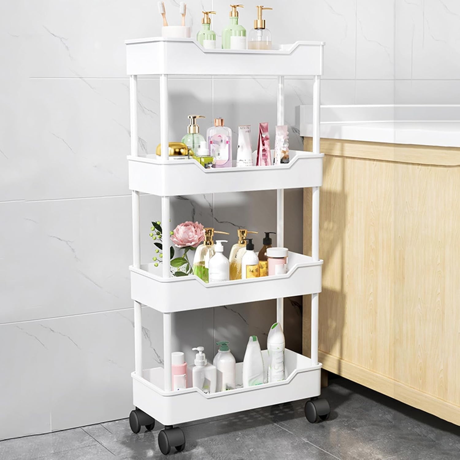 4 Tier Rolling Utility Cart, Multi-Functional Storage Trolley for ...