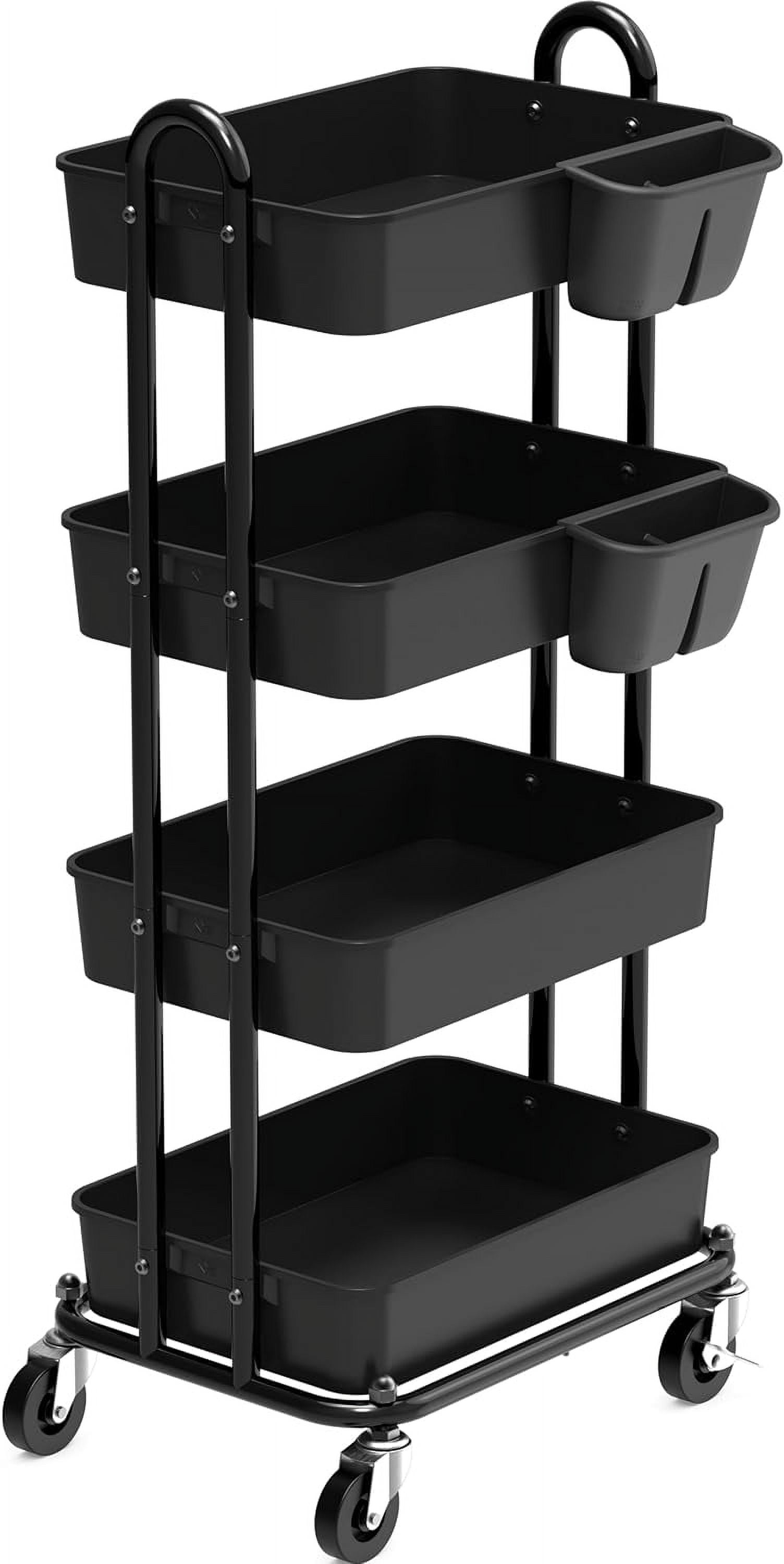 4-Tier Rolling Utility Cart with Hanging Buckets Black - Walmart.com