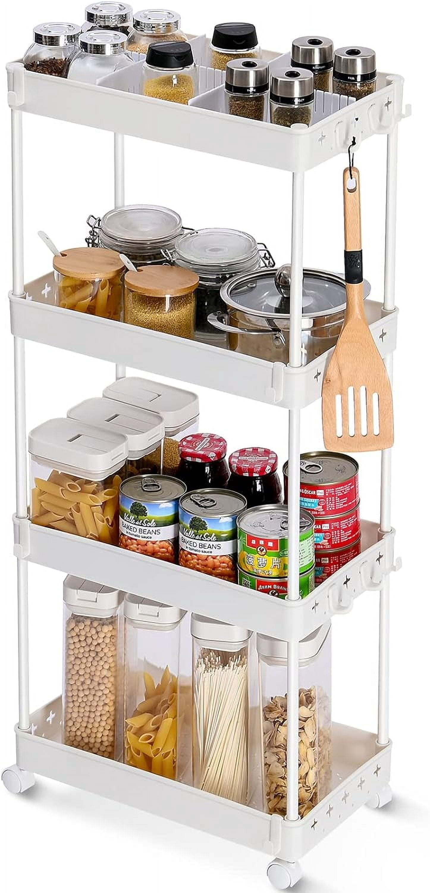 4 Tier Rolling Utility Storage Cart with Adjustable Dividers,Slide Out ...