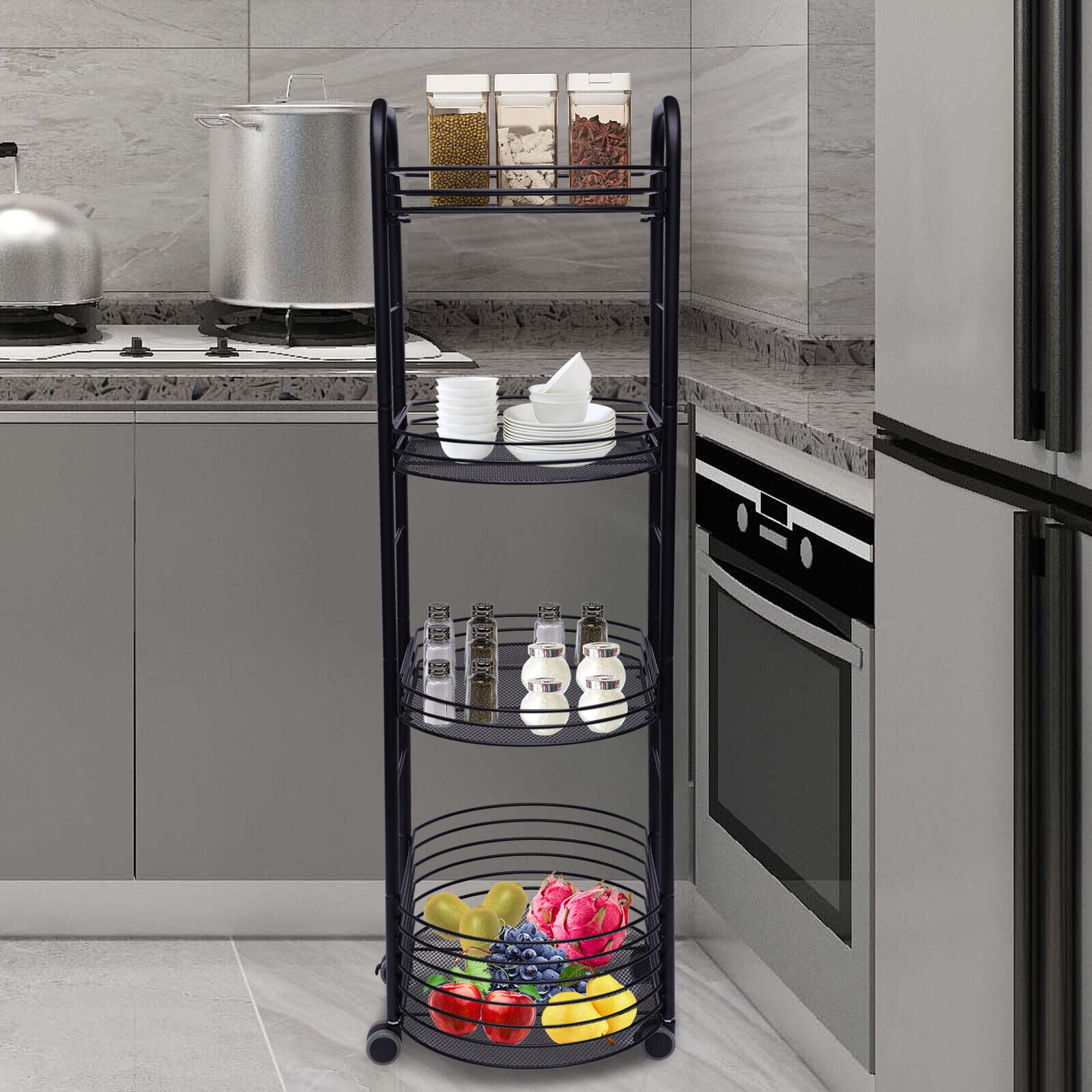 4 Tier Rolling Utility Storage Rack Cart on Wheels, Trolley Carft cart ...