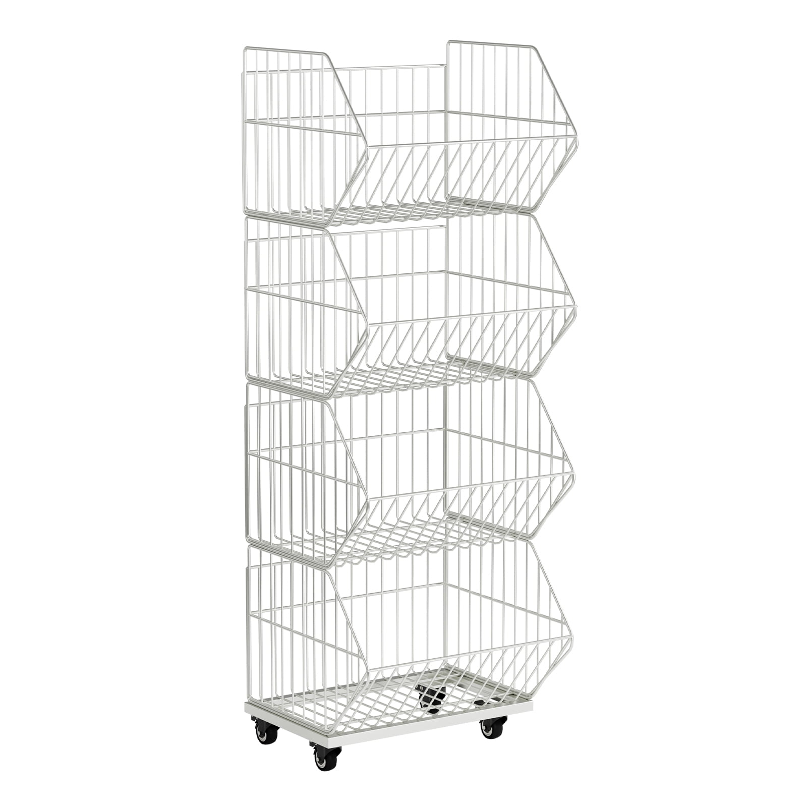 4-Tier Rolling Wire Storage Basket Organizer with Lockable Wheels ...