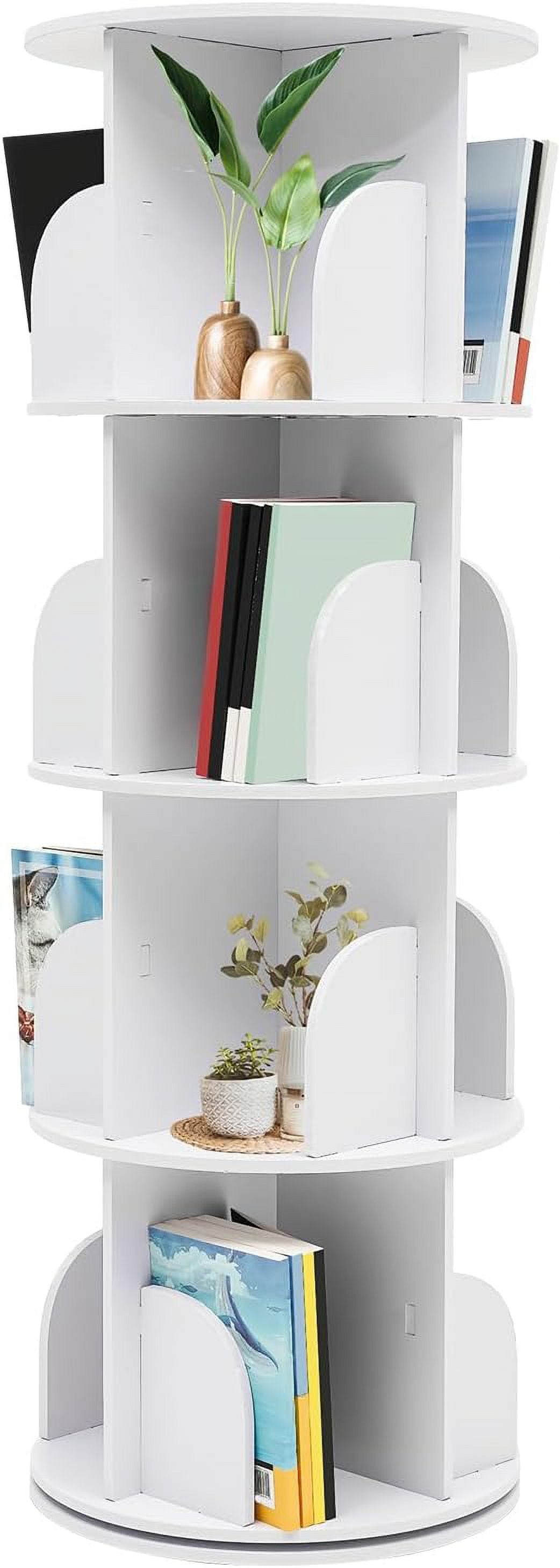 4 Tier Rotating Bookshelf, 360 Display Corner Bookshelf for Small Space ...