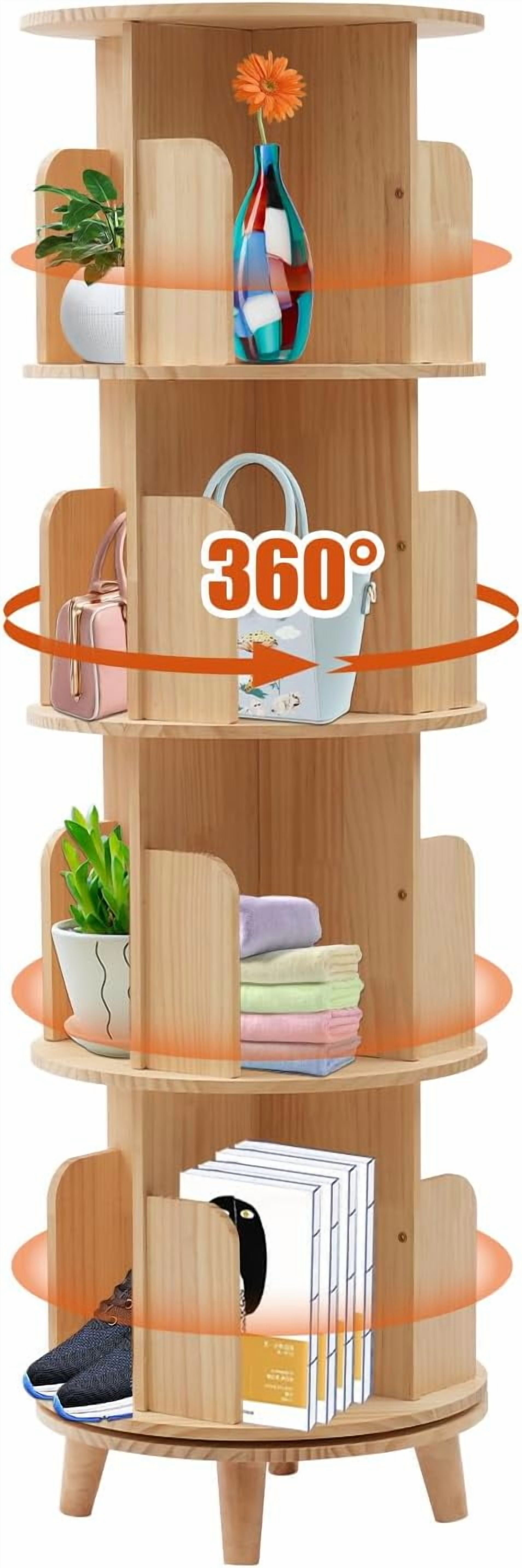 4 Tier Rotating Bookshelf 360 Display Floor Standing Bookcase Spinning ...