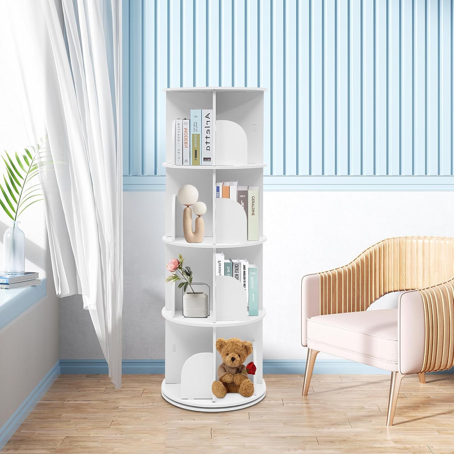 4-Tier Rotating Bookshelf,360 Display Revolving Bookcase,Stackable Book ...