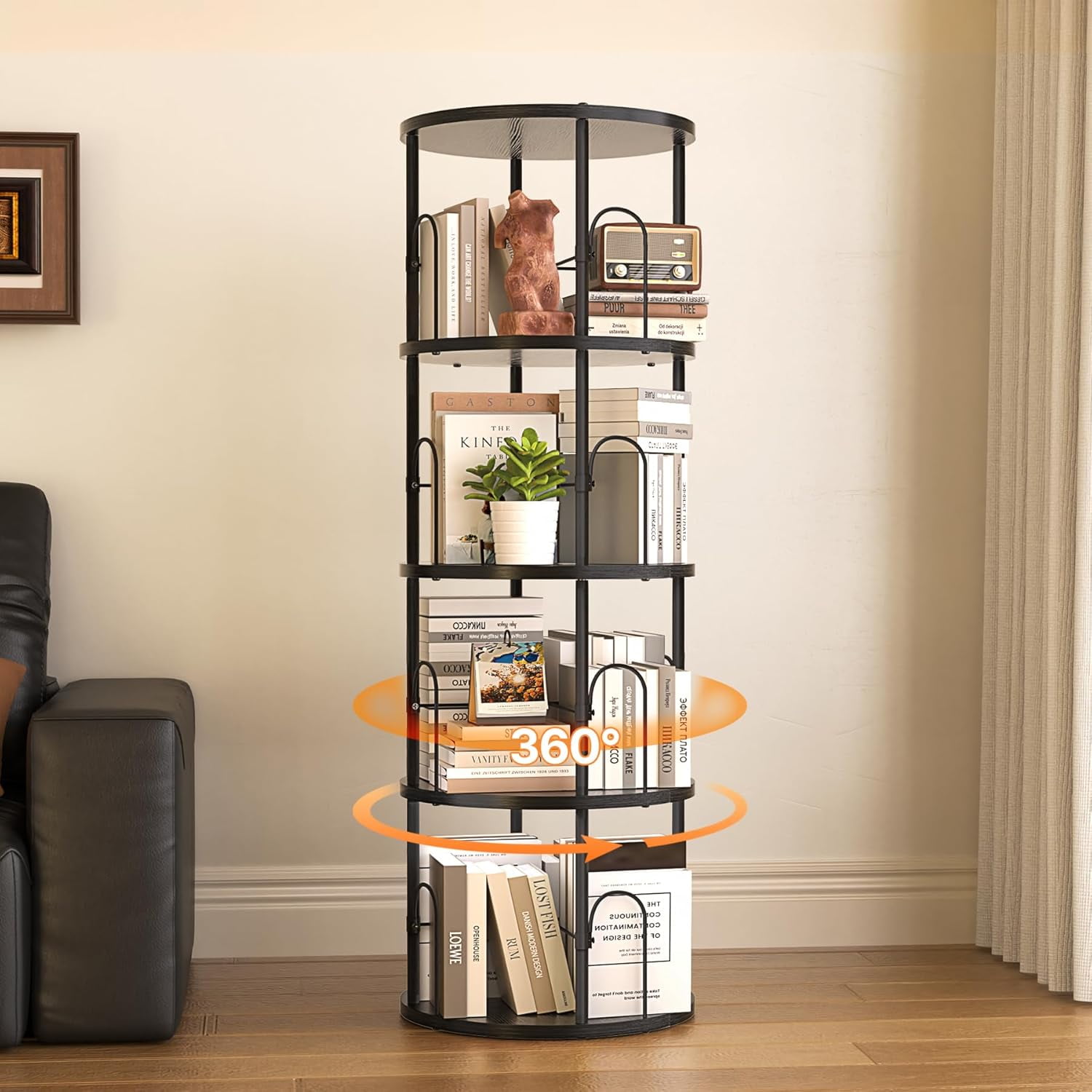4 Tier Rotating Bookshelf, 360° Display Rotating Bookshelf Tower, Tall ...