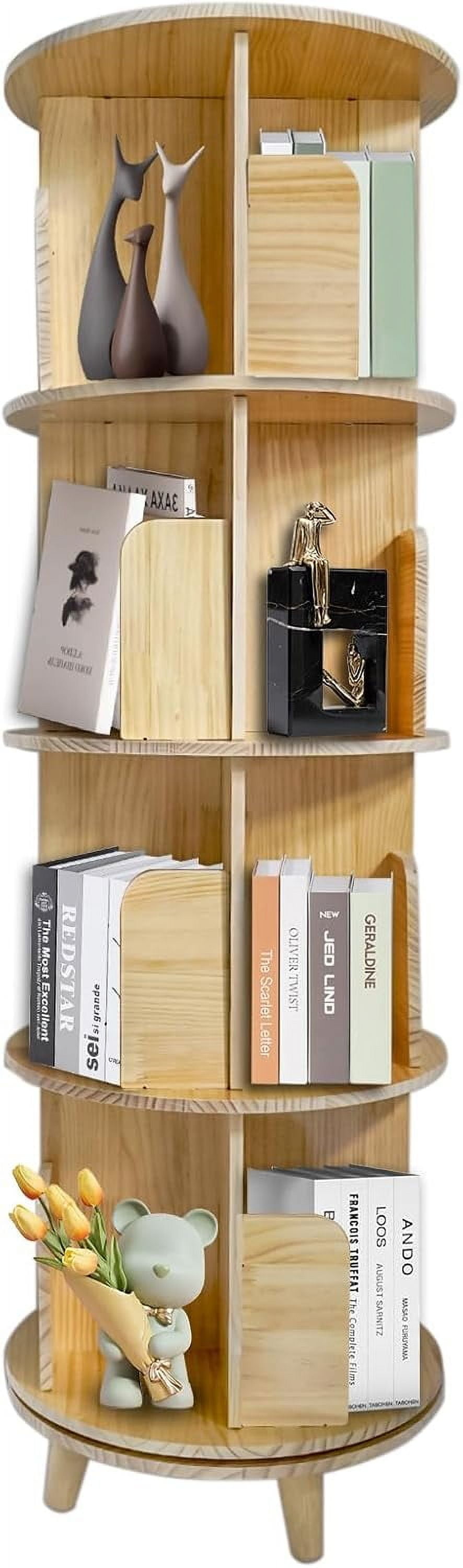 4 Tier Rotating Bookshelf 360° Spinning Bookshelf, Solid Wood Revolving ...