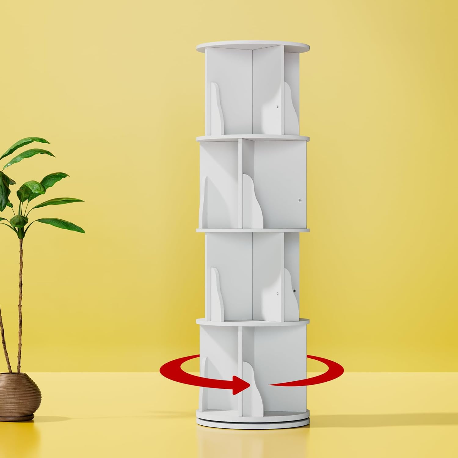 4-Tier Rotating Bookshelf and Bookcase, 360° Display Stackable Spinning ...
