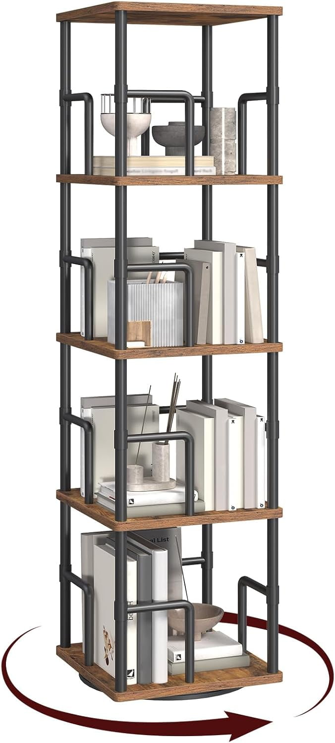 4-Tier Rotating Bookshelf, Freestanding Corner Bookshelf, 360° Spinning ...