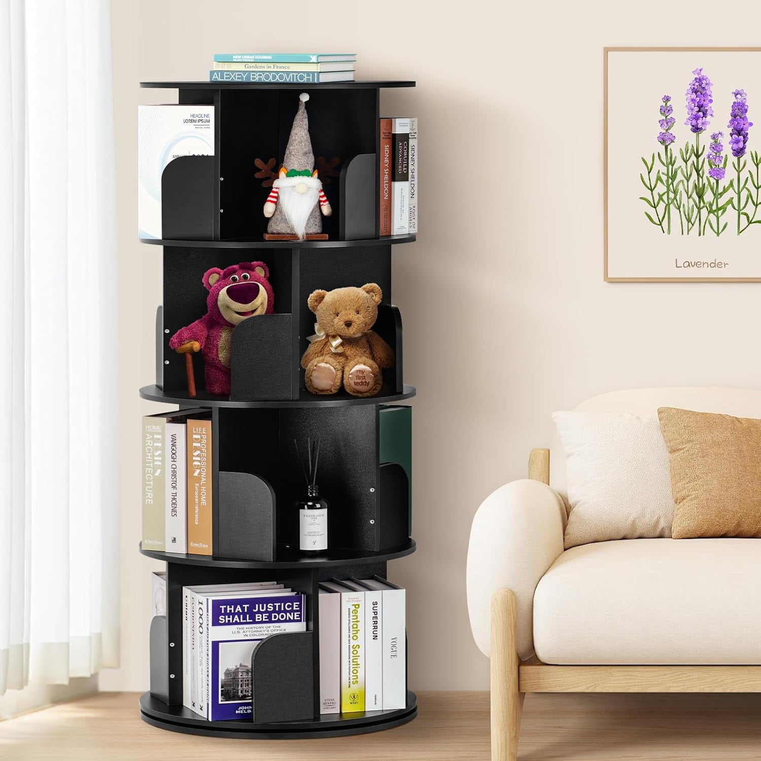 4 Tier Rotating Bookshelf Kids, Small Corner Bookshelf for Small Space ...