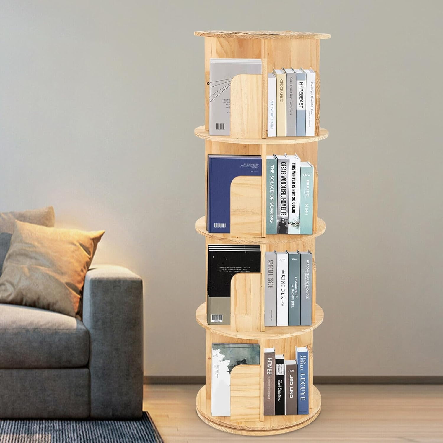 4 Tier Rotating Bookshelf, Rotating Bookshelf Tower, 360° Rotating ...