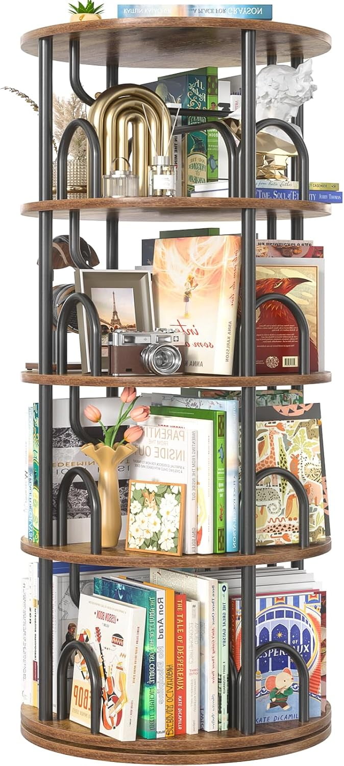 4 Tier Rotating Bookshelf Tower, 360 Display Spinning Bookcase ...