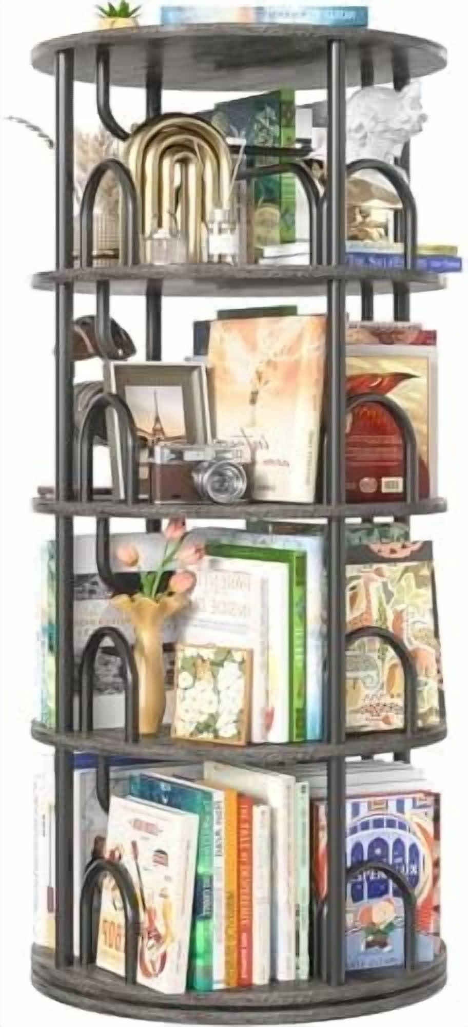 4 Tier Rotating Bookshelf Tower, 360 Display Spinning Bookcase ...