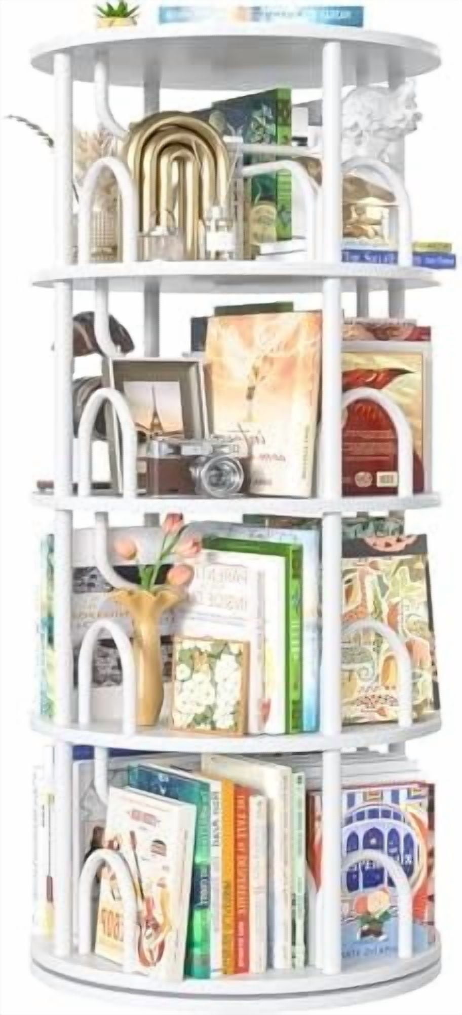 4 Tier Rotating Bookshelf Tower, 360 Display Spinning Bookcase ...