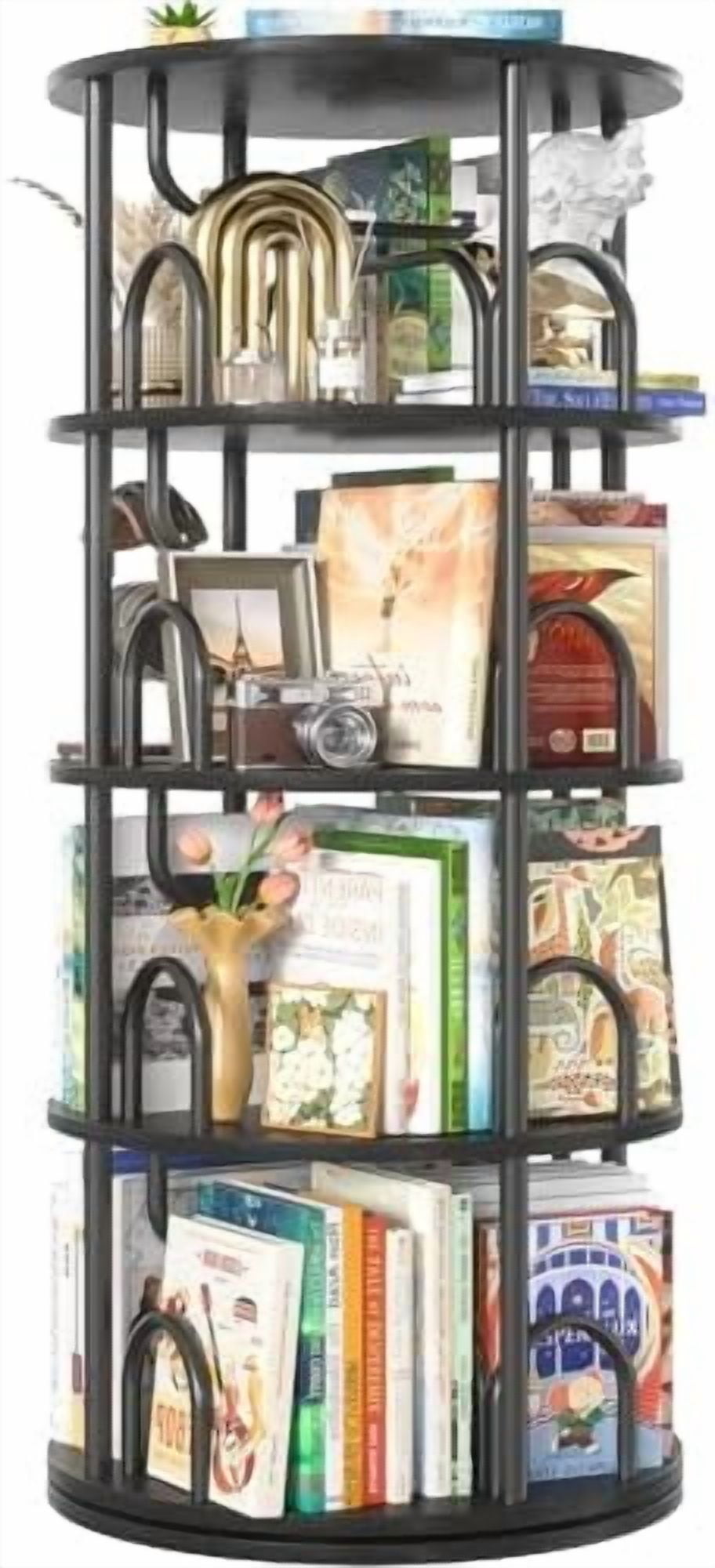 4 Tier Rotating Bookshelf Tower, 360 Display Spinning Bookcase ...