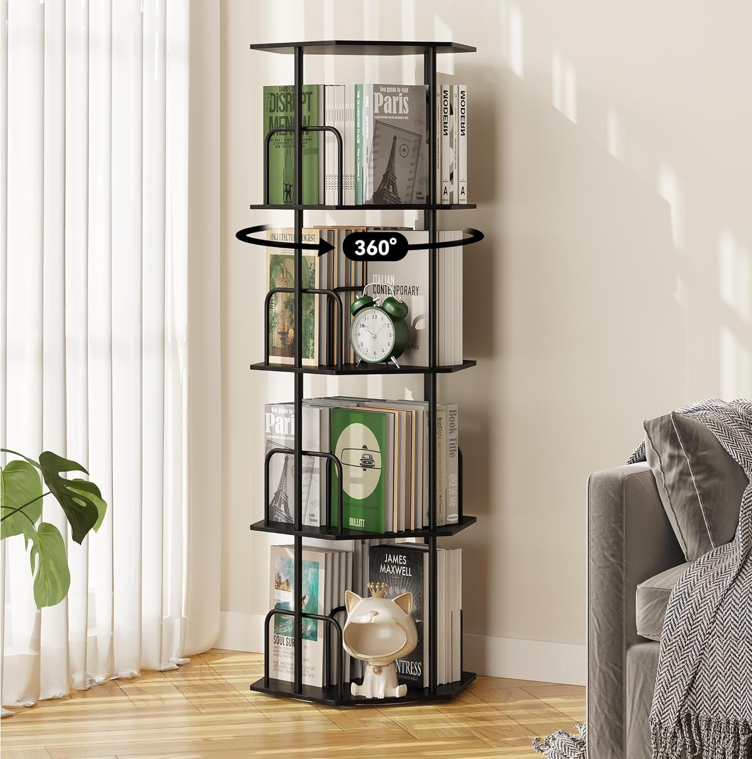 4 Tier Rotating Bookshelf Tower, Revolving 360° Spinning Bookcase ...