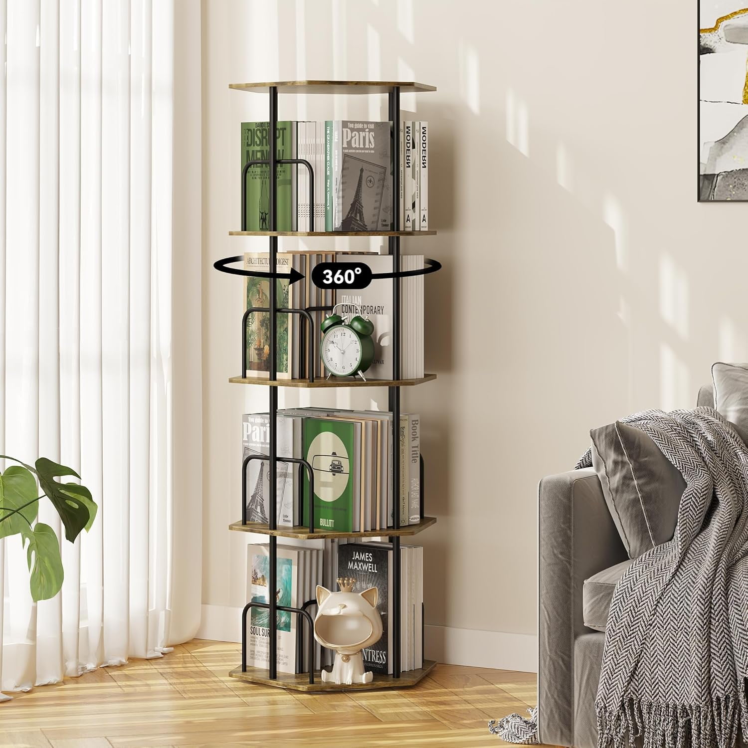4 Tier Rotating Bookshelf Tower, Revolving 360 ? Spinning Bookcase ...