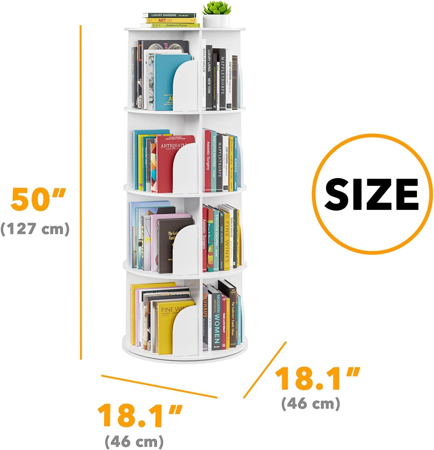4 Tier Rotating Bookshelf Tower, Spinning Bookcase Lazy Susan ...