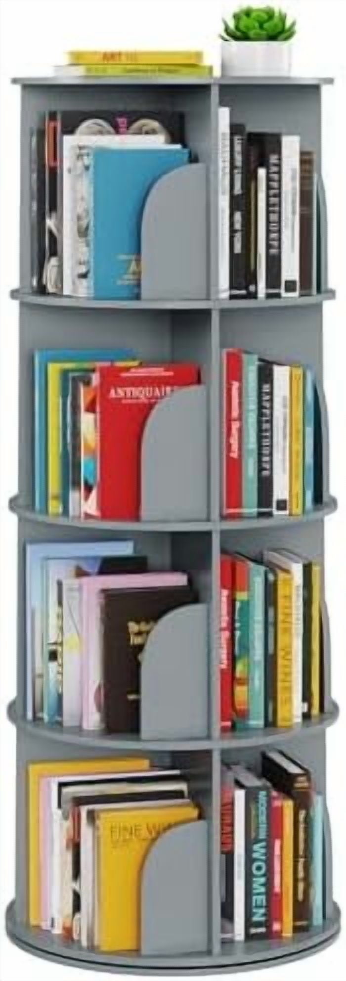 4 Tier Rotating Bookshelf Tower, Spinning Bookcase Lazy Susan ...