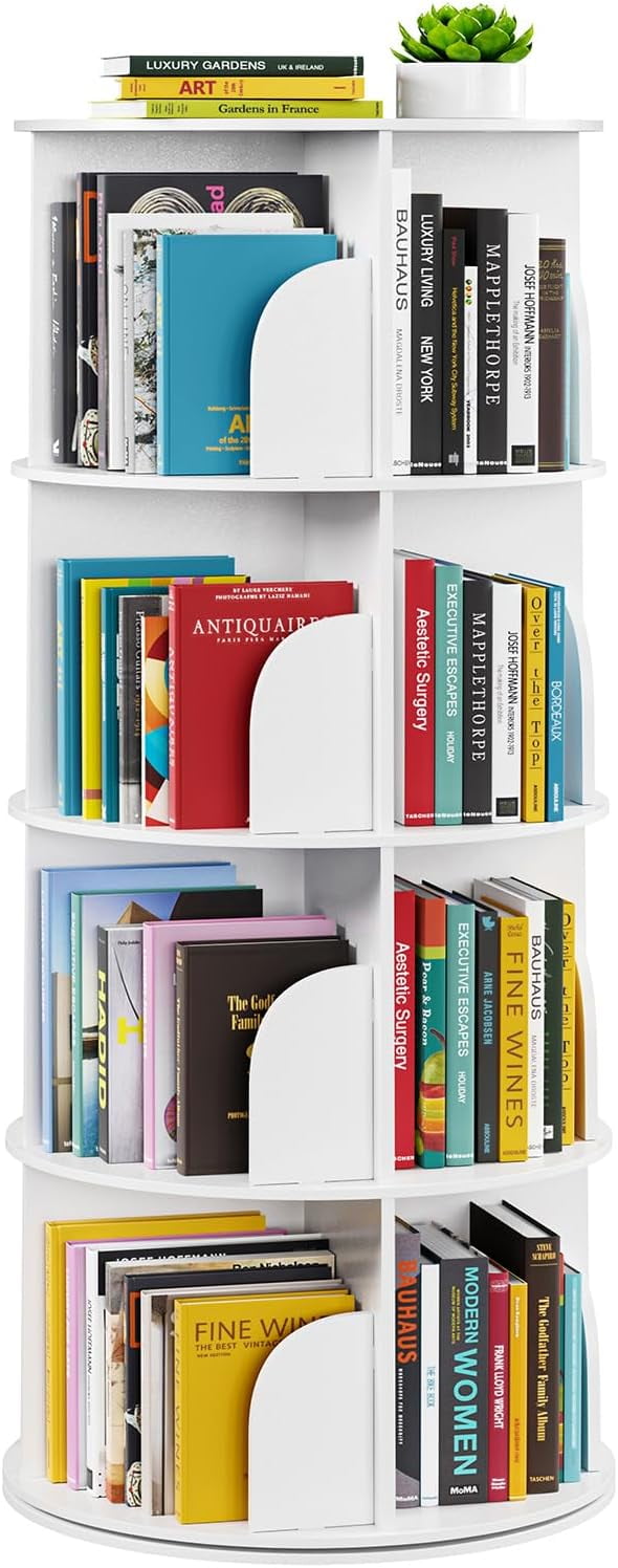 4 Tier Rotating Bookshelf Tower, Spinning Bookcase Lazy Susan ...
