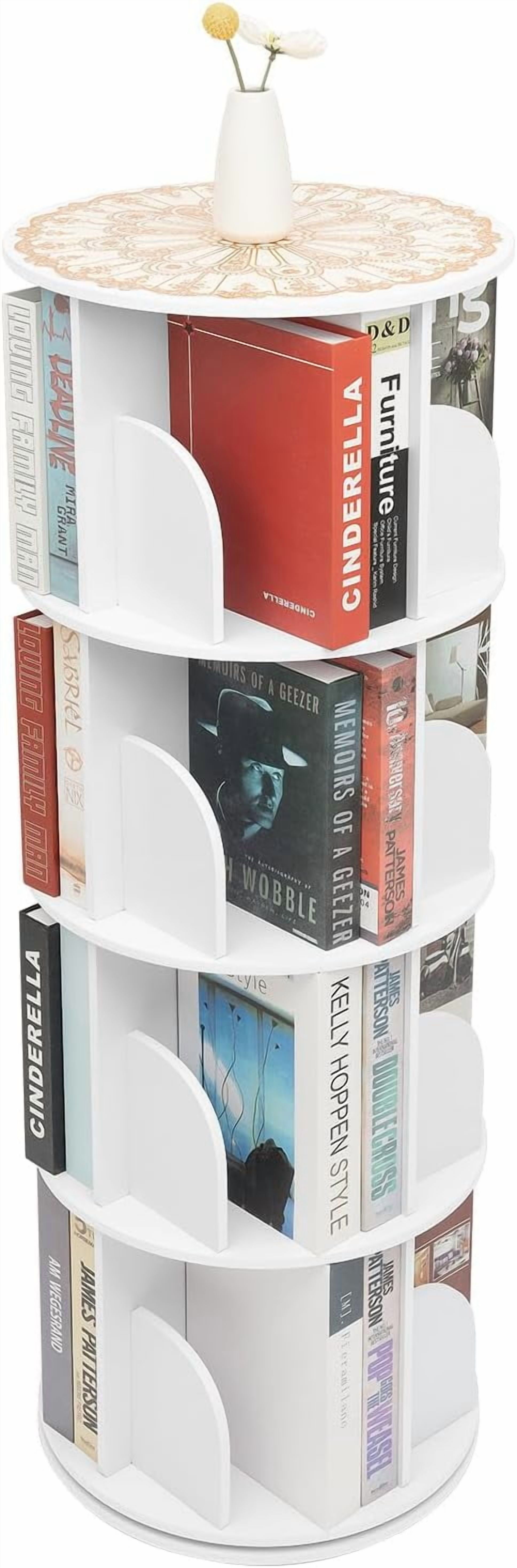 4 Tier Rotating Bookshelf Tower, Spinning Bookcase Lazy Susan ...