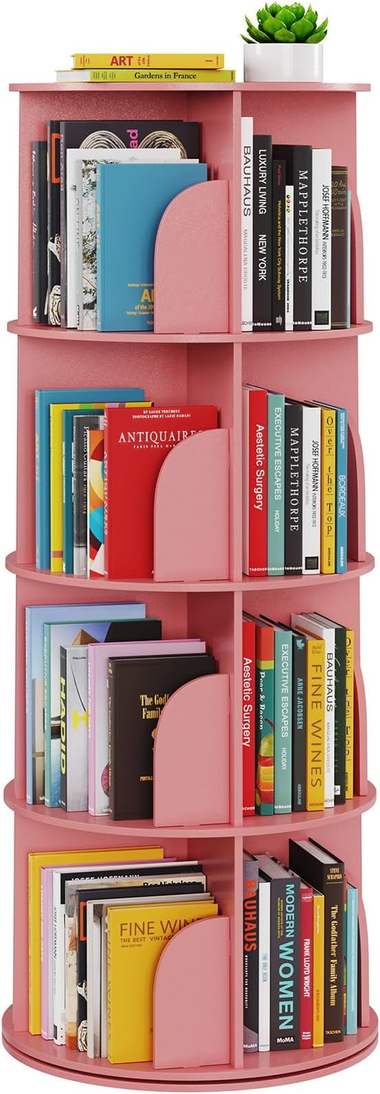 4 Tier Rotating Bookshelf Tower, Spinning Bookcase Susan, Revolving 360 ...