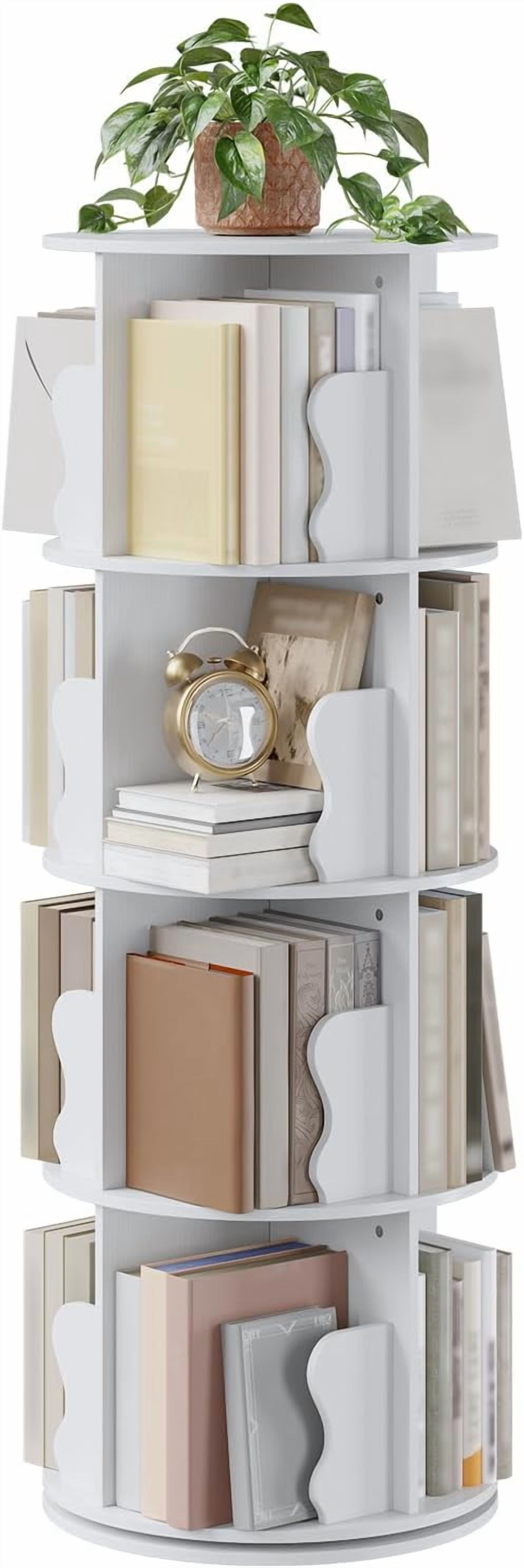 4 Tier Rotating Bookshelf Tower, Spinning Corner Bookshelf for Small ...