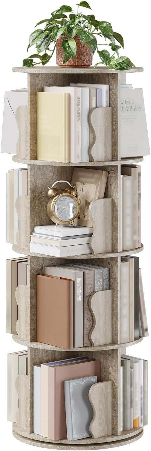 4 Tier Rotating Bookshelf Tower, Spinning Corner Bookshelf for Small ...
