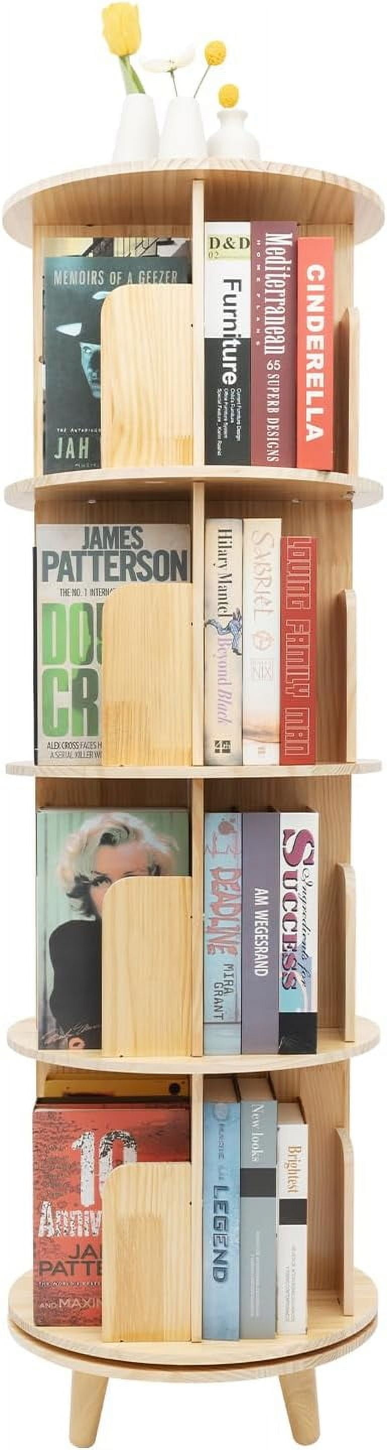 4-Tier Rotating Bookshelf, Wood Swivel Bookcase, 360 Display Floor Standing Bookcase, Multi ...