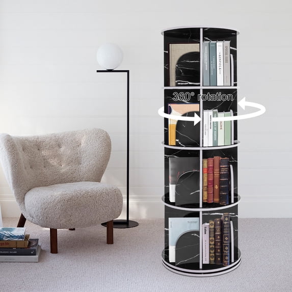 4 Tier Rotating Display Bookshelf - Black Marble 360 View Unique ...
