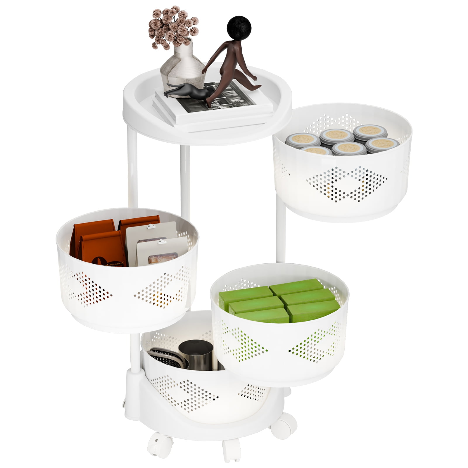 4-Tier Rotating Kitchen Storage Rack with Top Shelf, Multifunctional ...