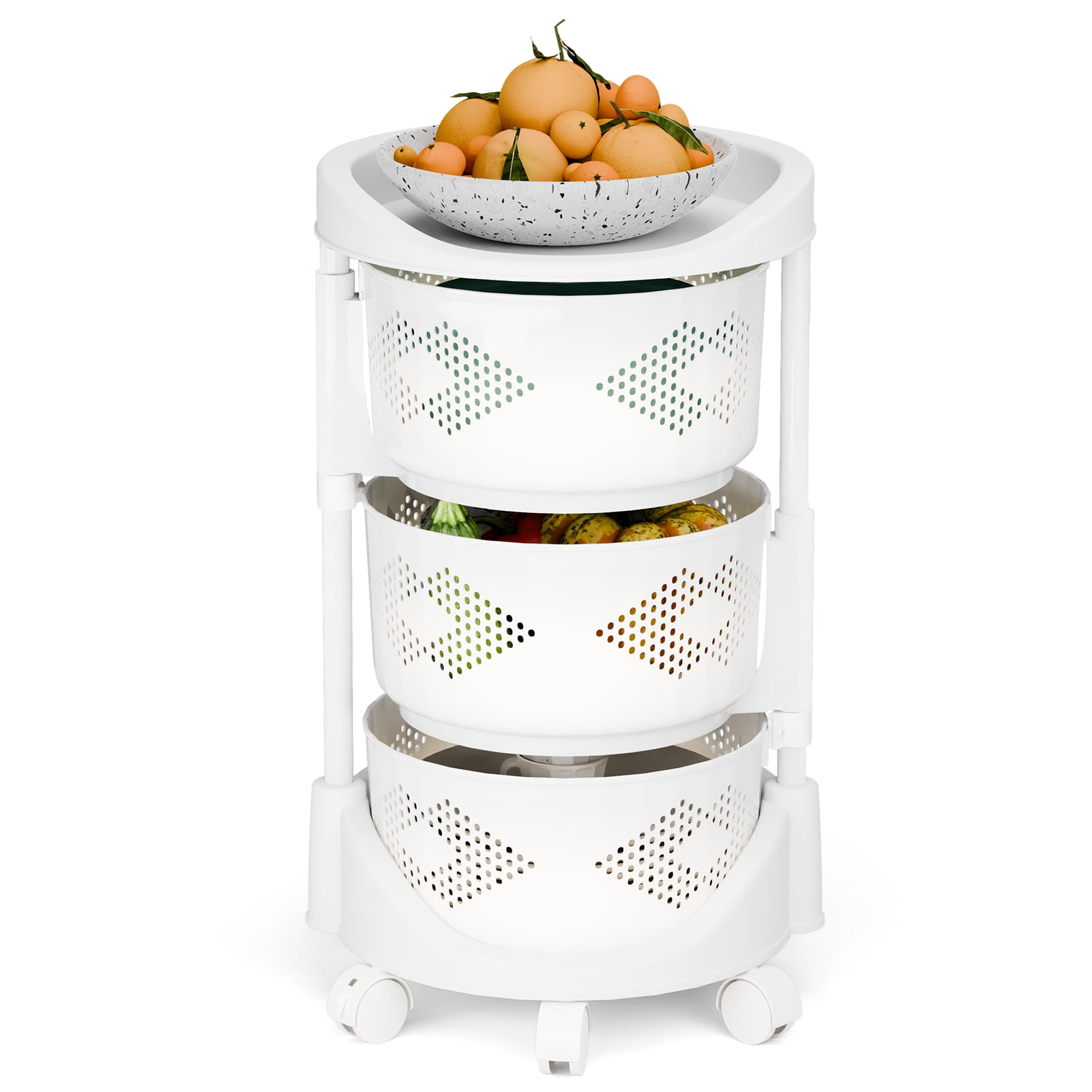 4-Tier Rotating Pantry Cart - 360° Kitchen Organizer with Wheels (White ...