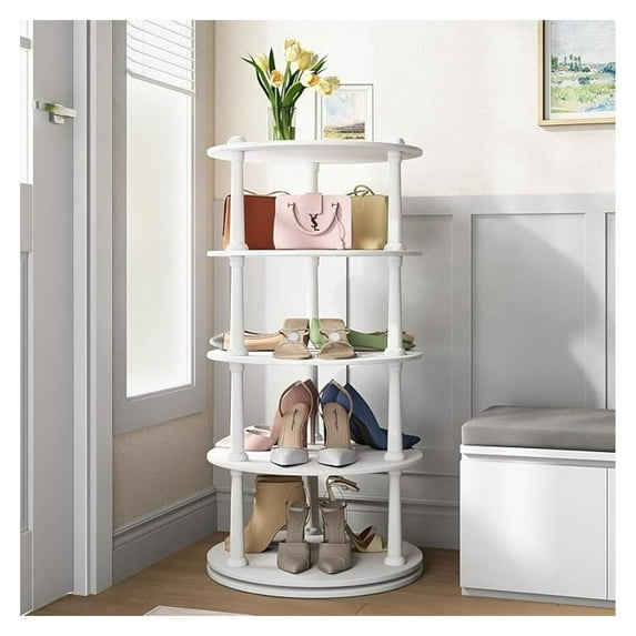 4 Tier Rotating Shoe Rack Tower, 360° Revolving Shoe Organizer, Space ...