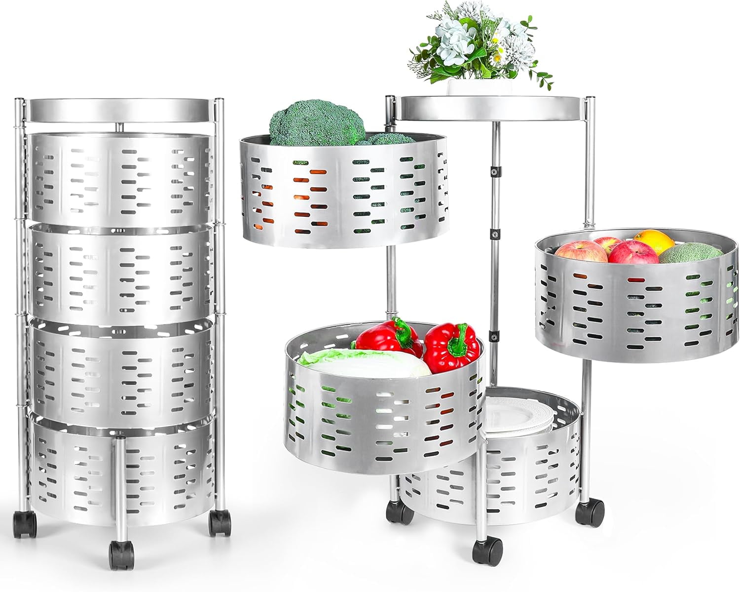 4 Tier Rotating Storage Rack, Kitchen and Pantry Organizer, Fruit and ...