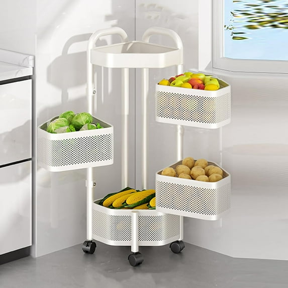 4 Tier Rotating Storage Rack with Removable Basket and Wheels,Kitchen Cart for Fruit Vegetable ...