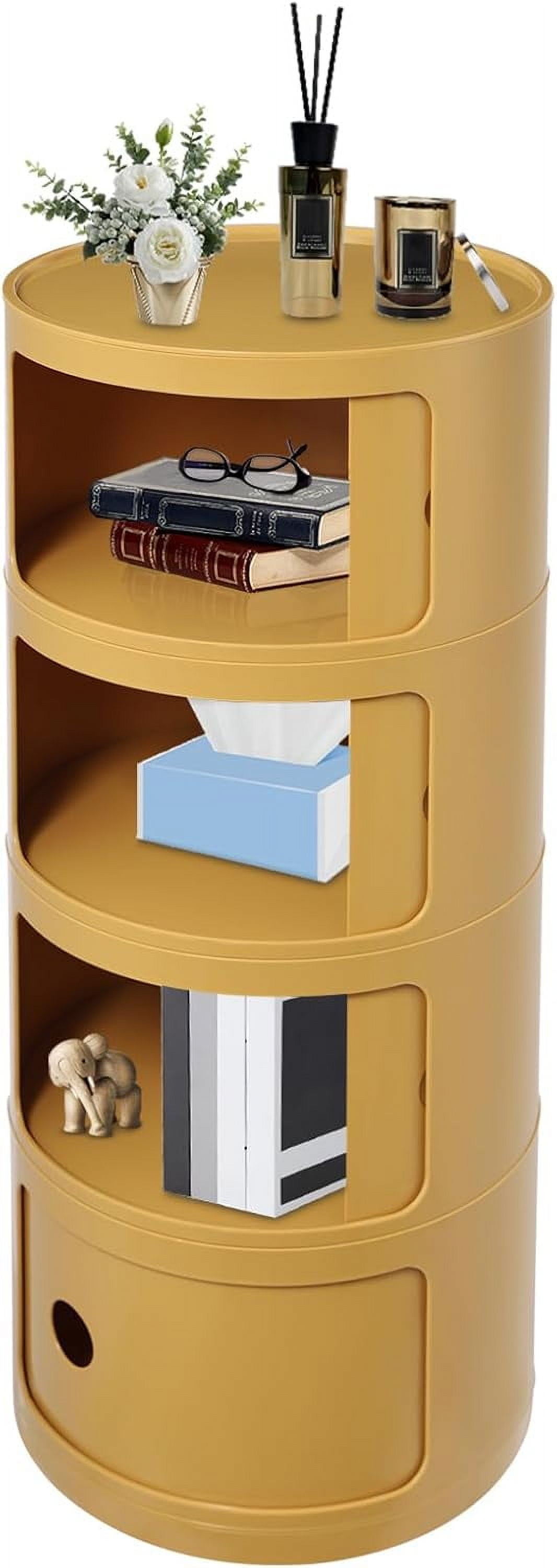 4 Tier Round Bedside Table, Multifunctional Rounded Cabinet with 4 ...