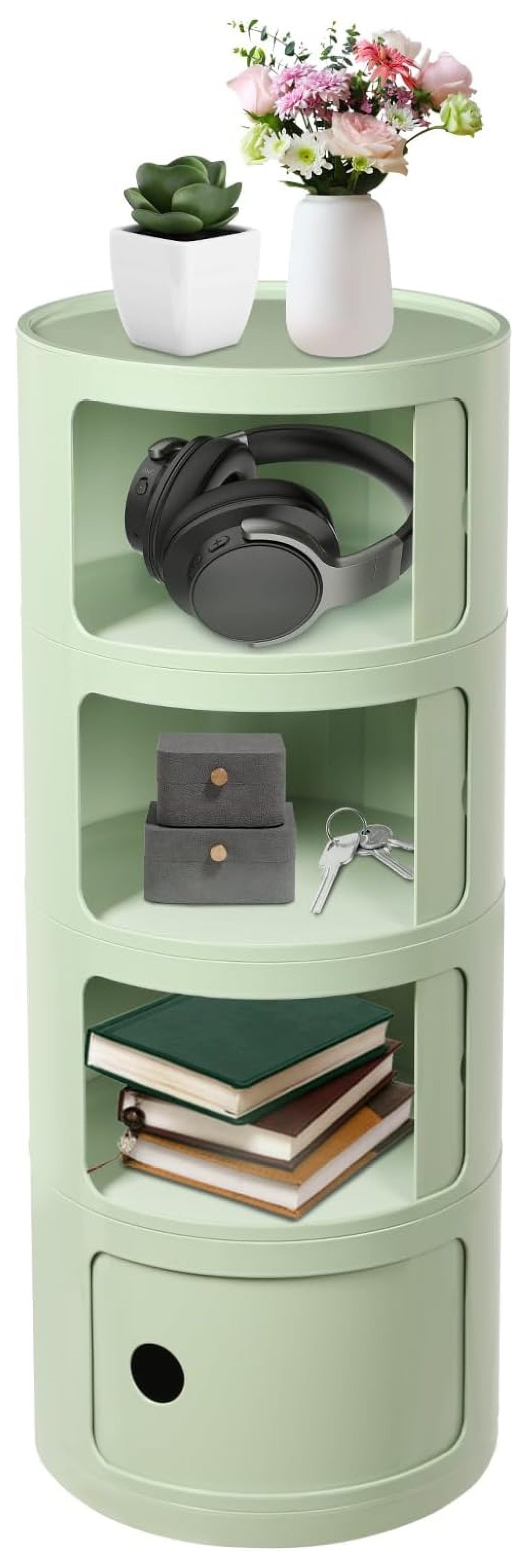 4-Tier Round Bedside Table, Round Nightstand Modern Side Table with ...
