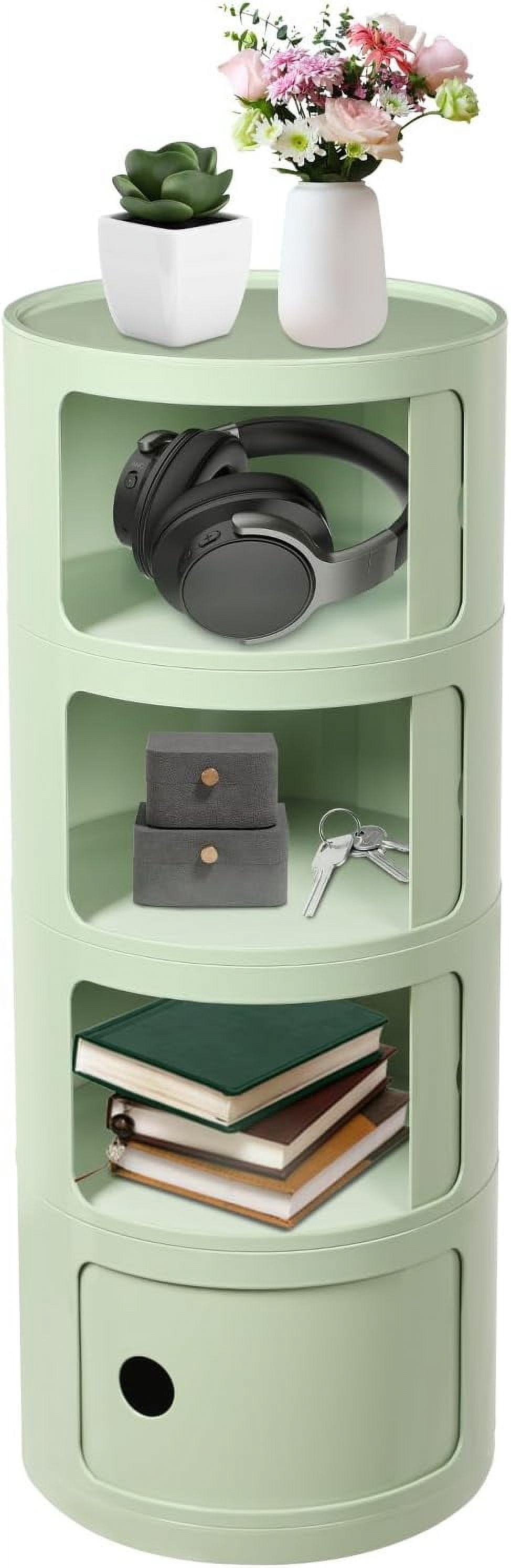 4-Tier Round Bedside Table, Small Stylish Storage Cabinet with 4 ...