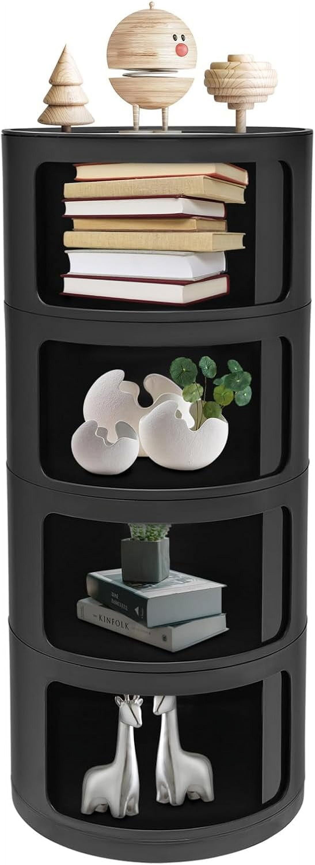 4-Tier Round Bedside Table, Small Stylish Storage Cabinet with 4 ...