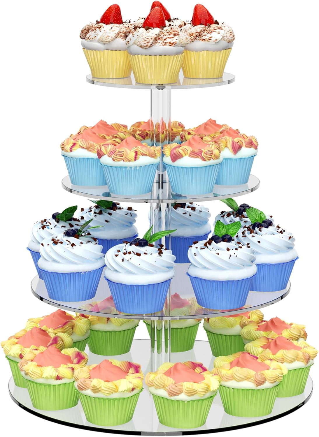 4 Tier Round Cupcake Stand, Acrylic Cupcake Display Stand for 38 ...