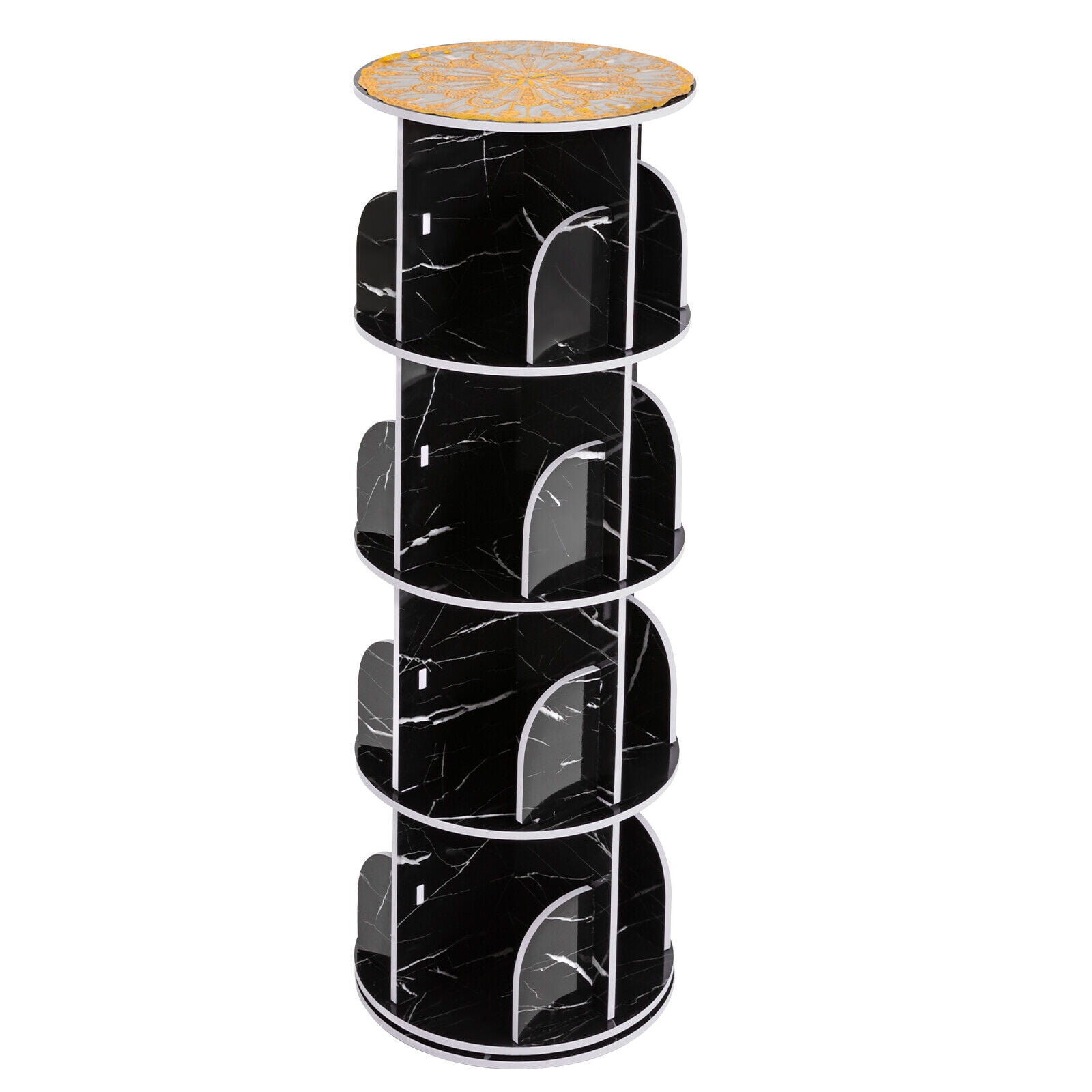 4 Tier Round Rotating Display Bookshelf Black Marble Revolving Storage ...