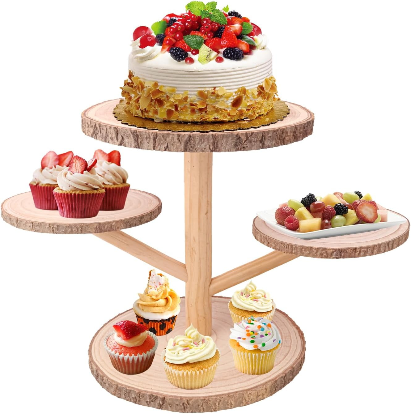 4 Tier Round Wooden Cupcake Stand - Wooden Cupcake Stand/ Holder ...