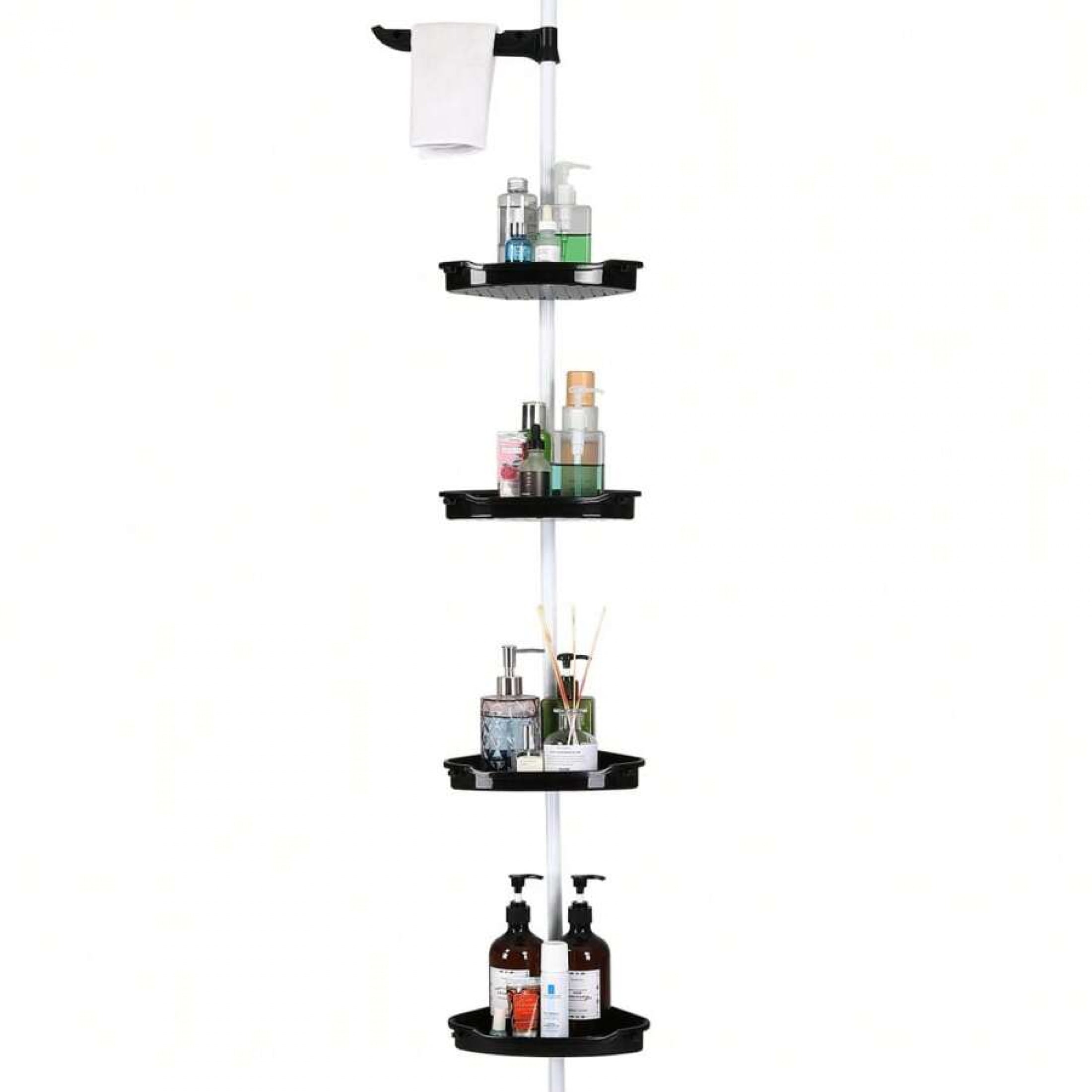 4-Tier Rustproof Corner Shower Caddy with Adjustable Tension Pole (Up ...
