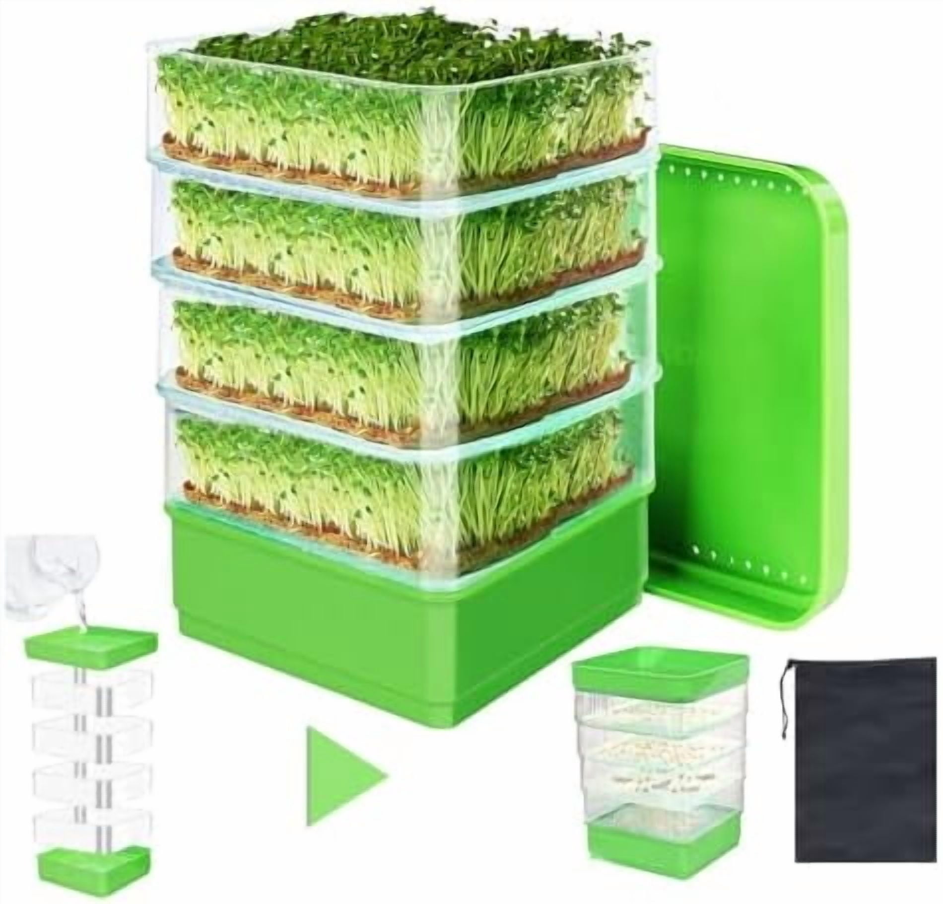 4-Tier Seed Sprouting Kit with Drain Holes and Drain Tray, Upgrade ...