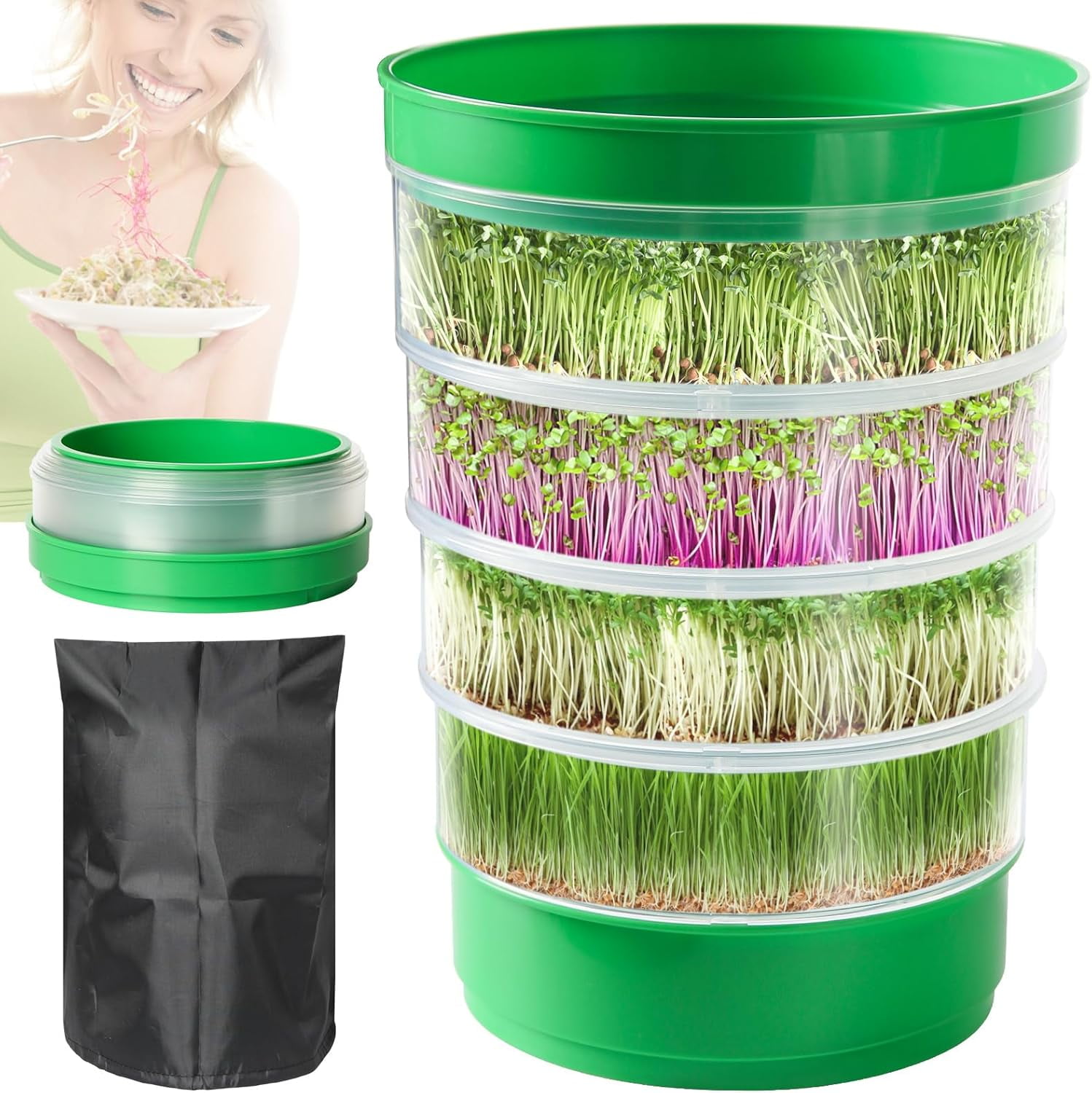 4-Tier Seed Sprouting Kit,Microgreens Growing Trays with Sprout Lid ...